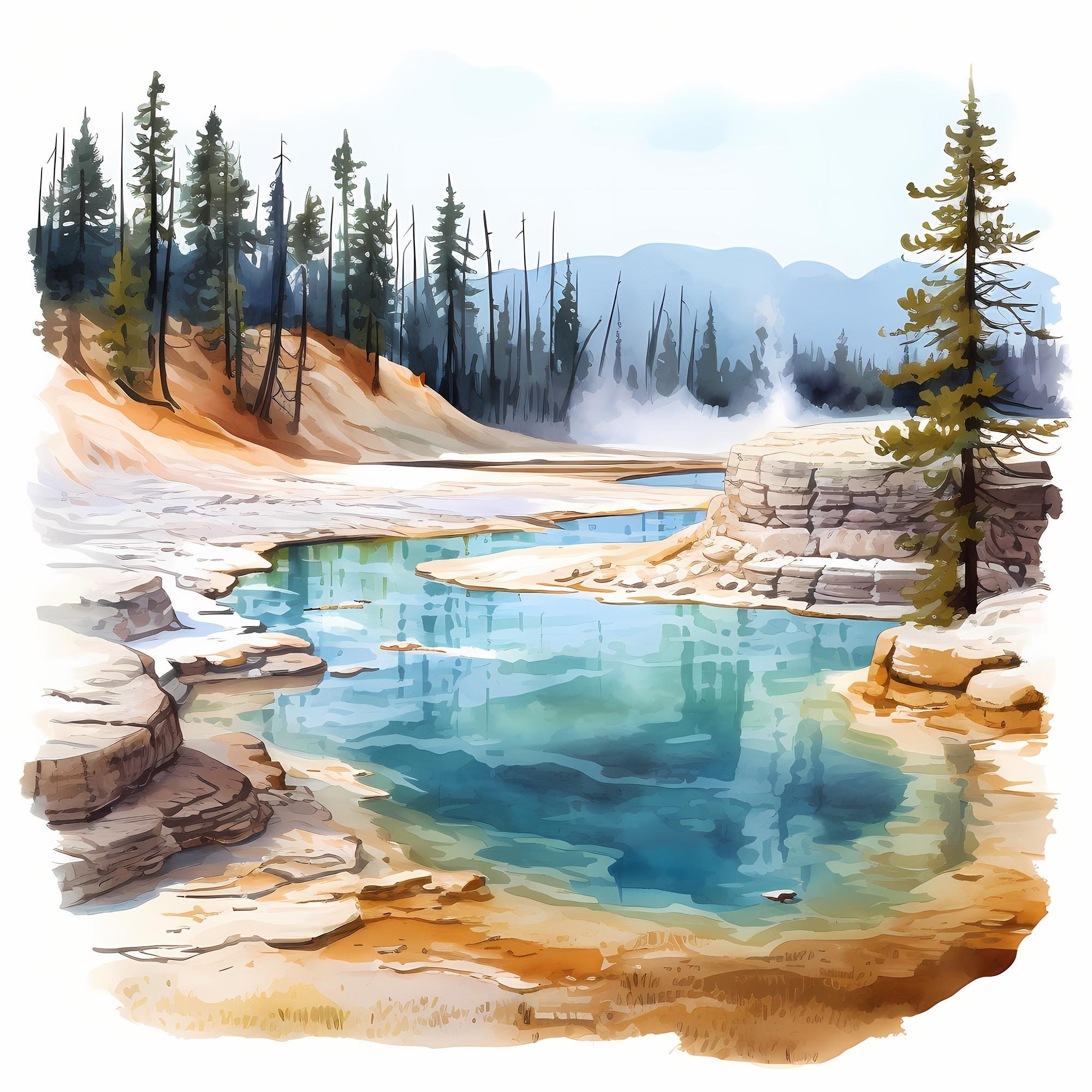 Yellowstone National Park Watercolor Sketch Art Bundle - Etsy