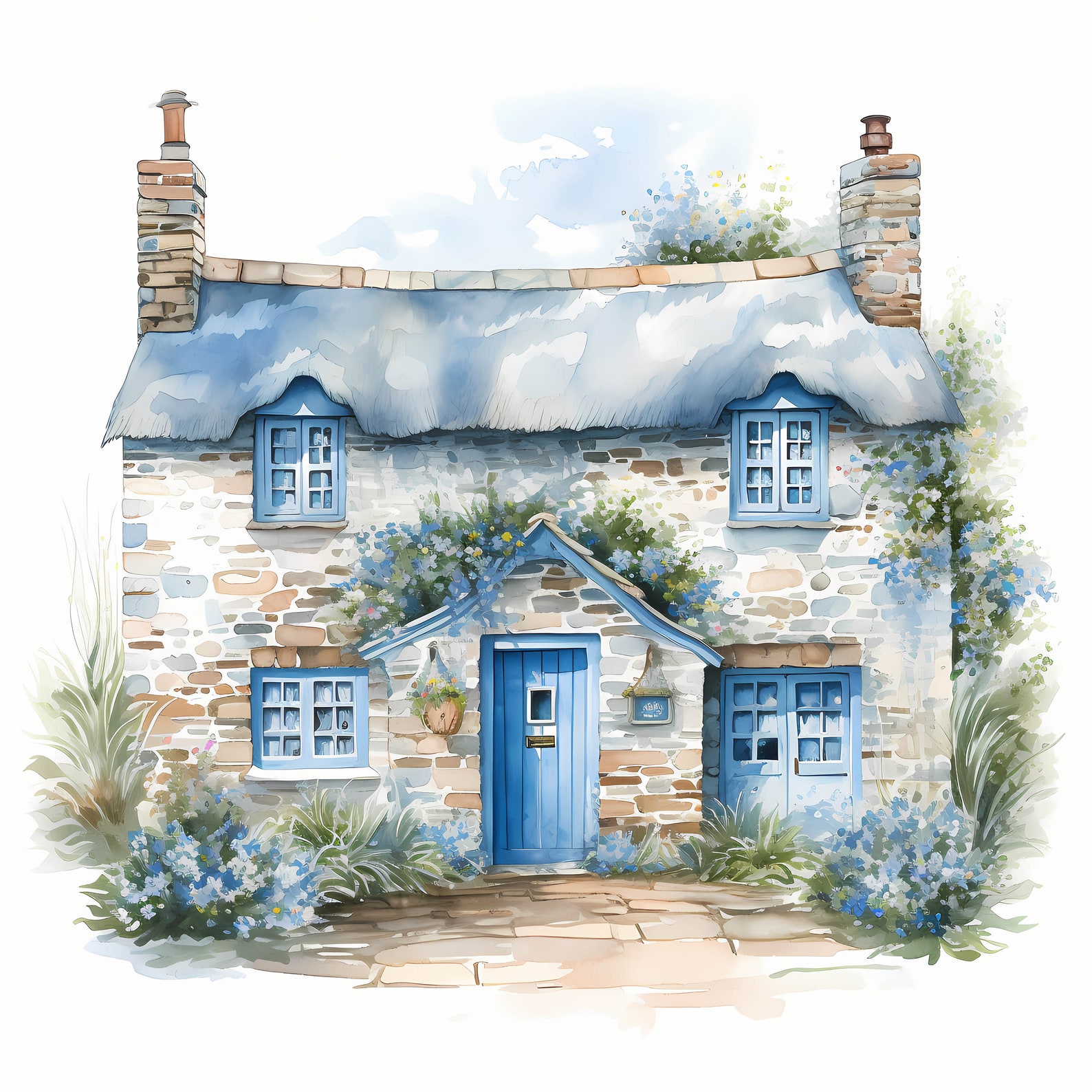 Cornish Cottage Watercolor Clipart, Cottagecore Watercolor Set, Cornish ...