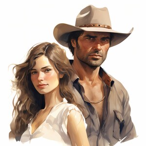 Cowboy Cowgirl Couple Watercolor Clipart, Western Couple Illustration ...