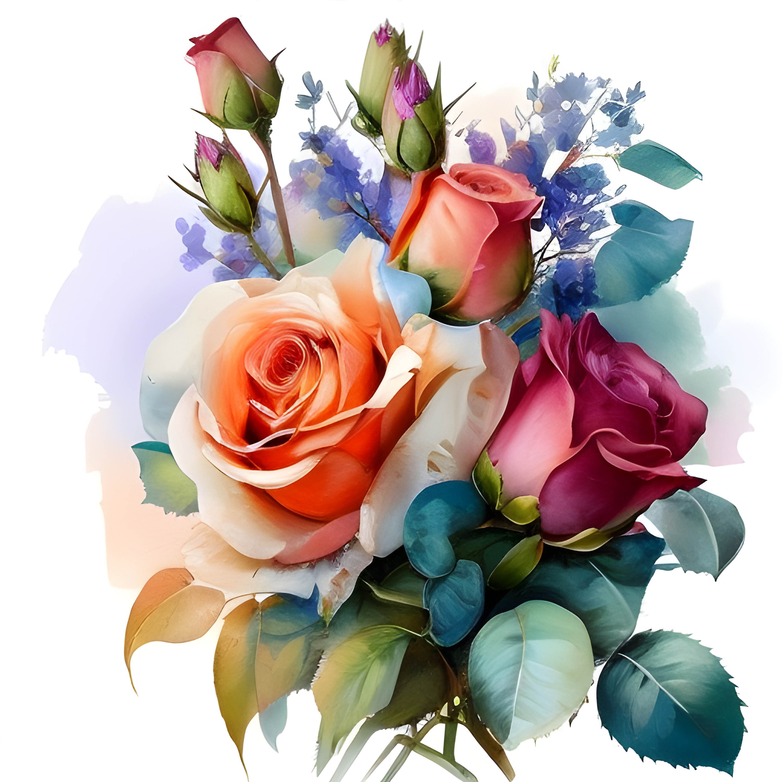 Rose Watercolor Clipart Watercolor Floral Clipart Rose - Etsy