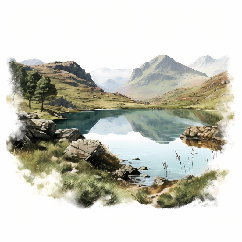 Lake District National Park Watercolor Sketch Art Lake - Etsy