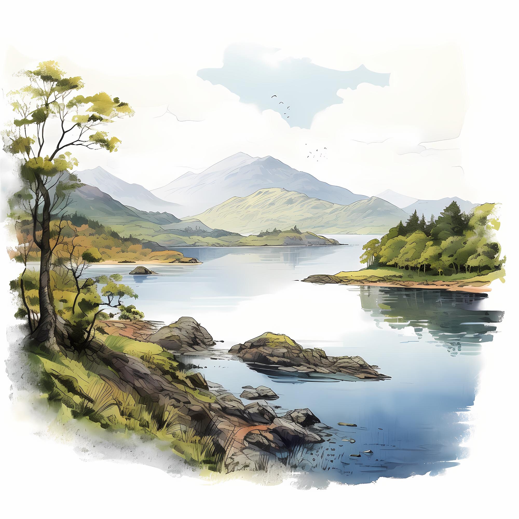 Loch Lomond and the Trossachs National Park Watercolor Sketch - Etsy
