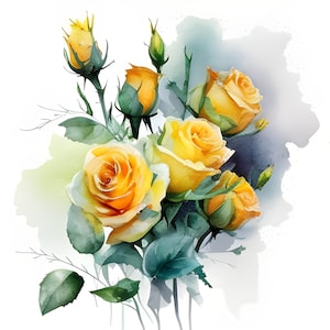 Yellow Rose Watercolor Clipart, Watercolor Floral Clipart, Yellow Rose ...