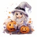 Halloween Cute Little Witch Portrait Watercolor Clipart - Etsy