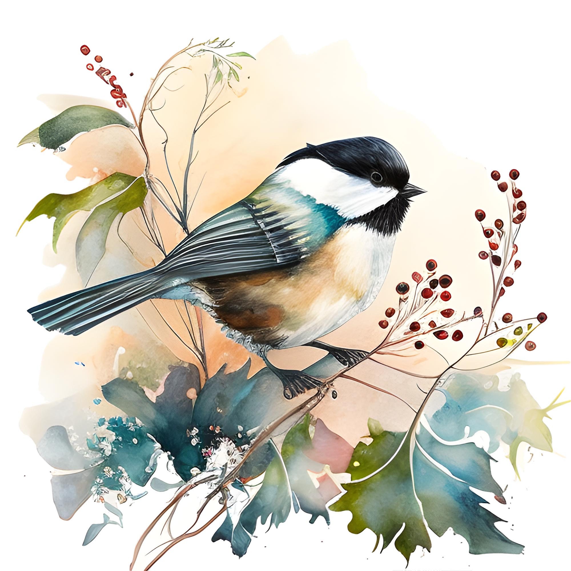 Chickadee Bird Watercolor PNG Clipart Bundle, Cute Colorful Chickadee ...