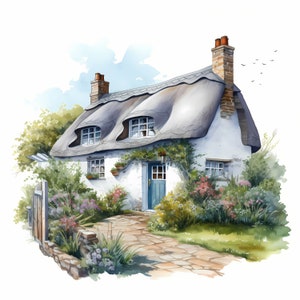Cornish Cottage Watercolor Clipart, Cottagecore Watercolor Set, Cornish ...