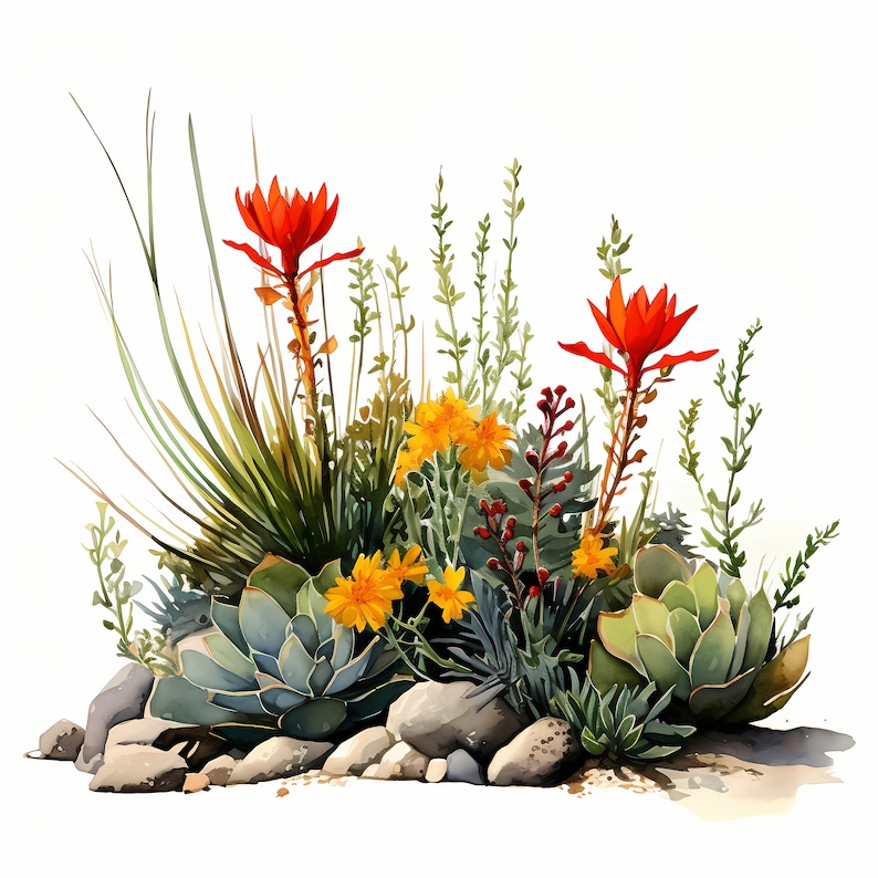 California Native Plants Clipart Bundle, Floral Colorful Sketch Clipart ...