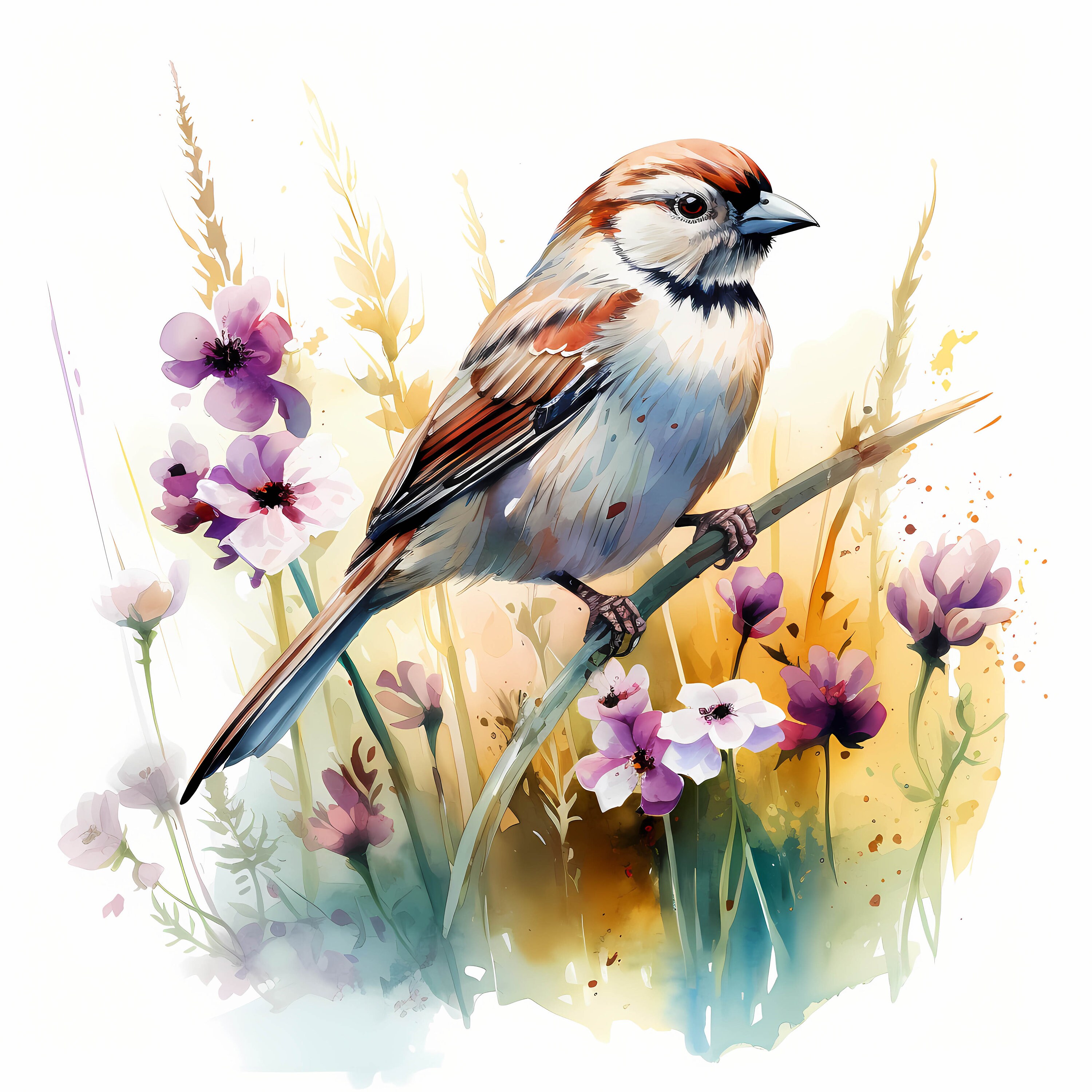 Sparrow Watercolor Clipart Bundle, Colorful Sparrow Set, Nursery Decor ...