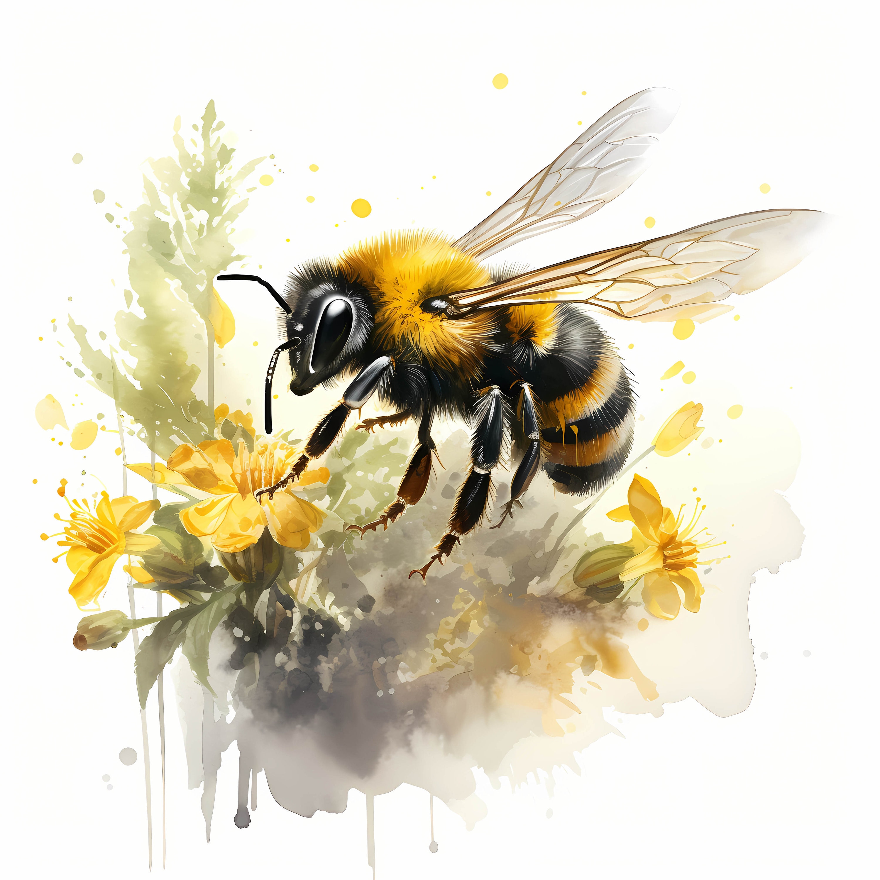 Watercolor Bumblebee Clipart, Garden Honey Bee Color Sketch, Nursery ...