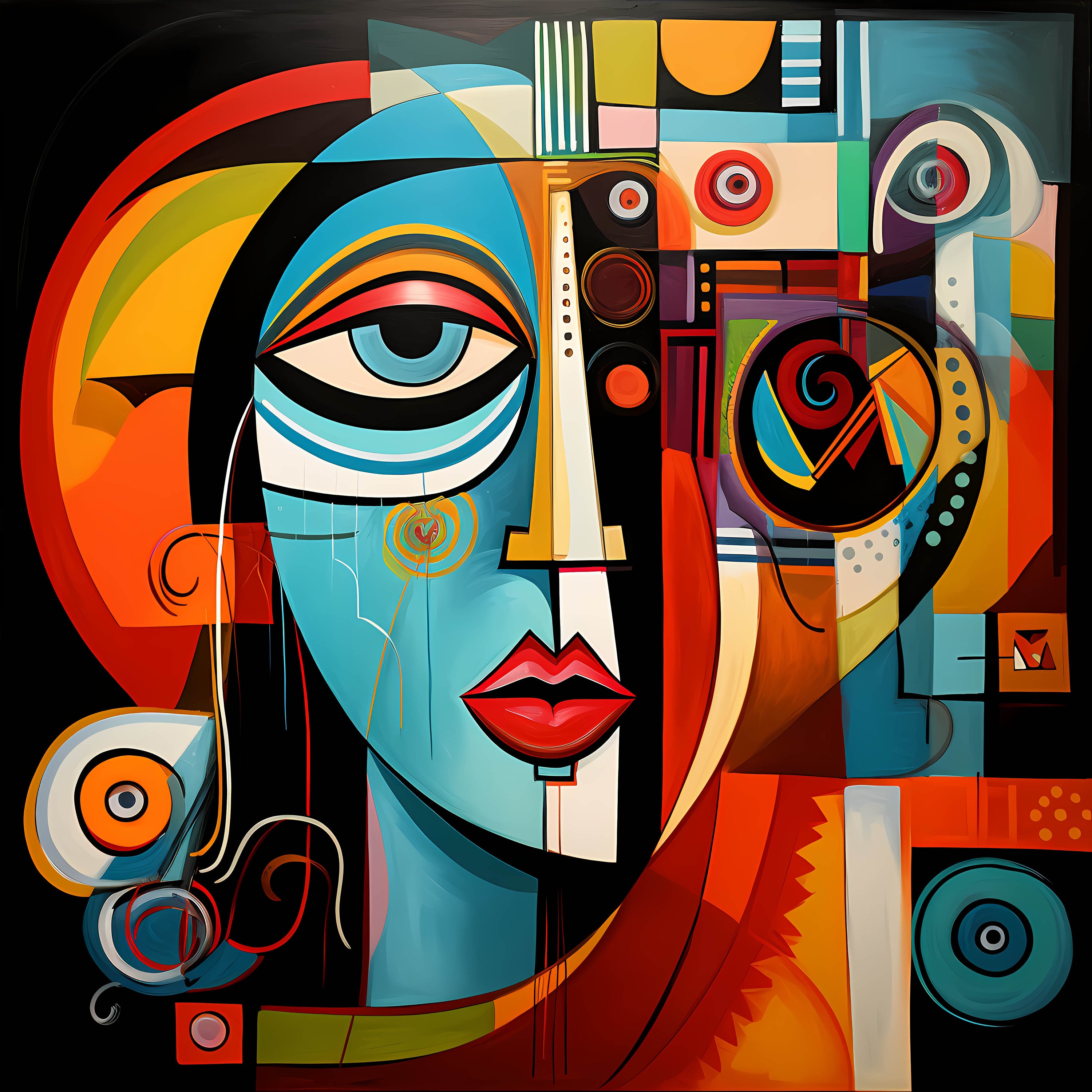 Vibrant Abstract Art Woman Face Board Print Portrait Bundle, Vibrant ...