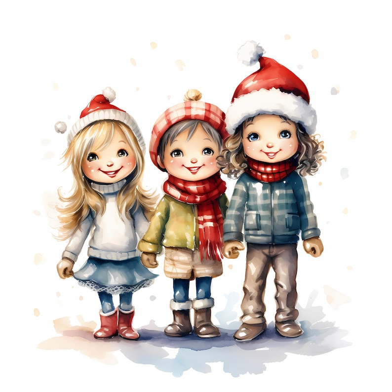 Christmas Vibe Kids Watercolor Clipart Bundle, Cute Kids With Christmas ...