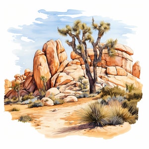 Joshua Tree National Park Watercolor Sketch Art Bundle, Joshua Tree ...