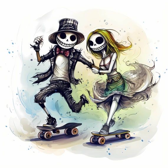 Skateboard Couple Drawing
