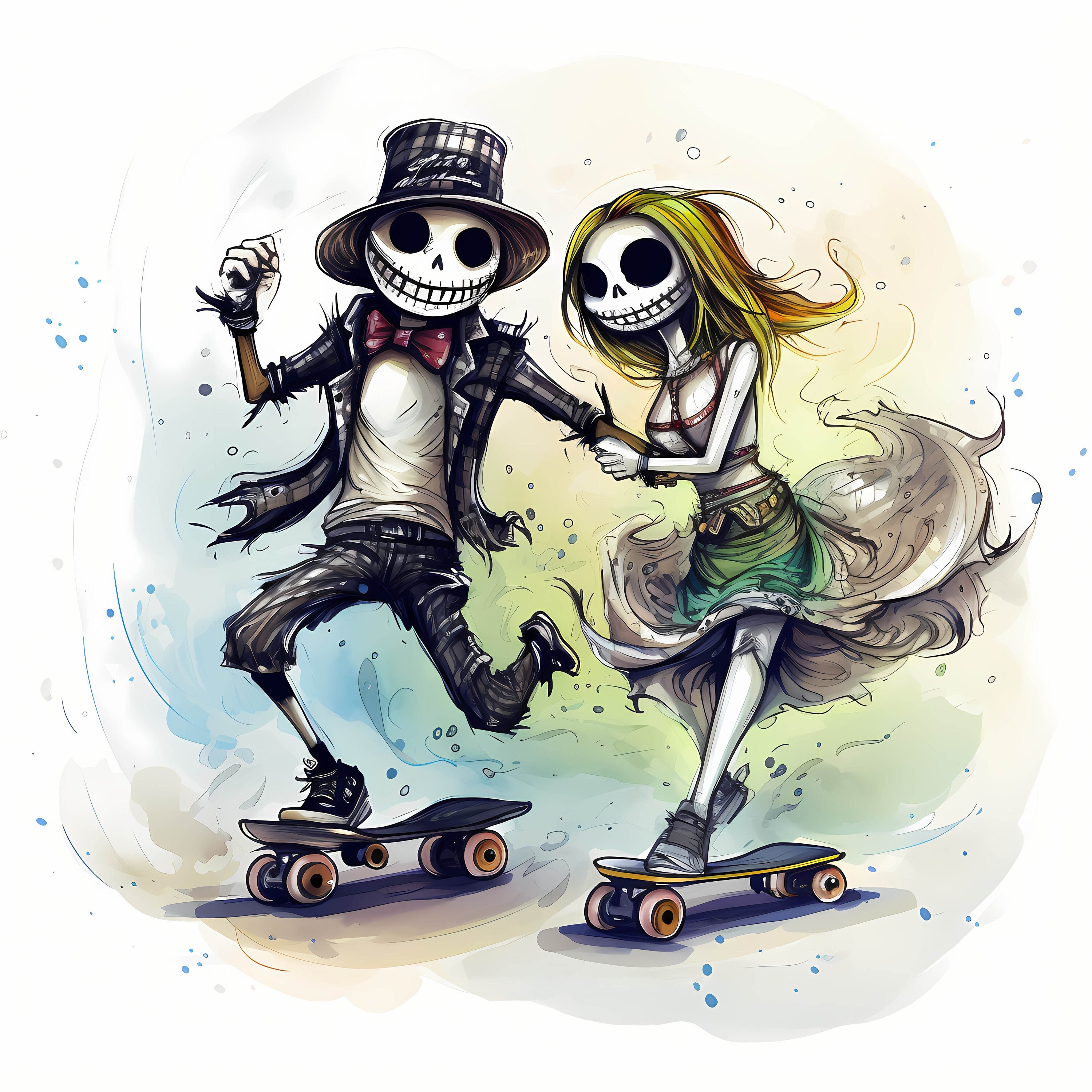 Halloween Spooky Romantic Couple Watercolor Clipart, Halloween Spooky ...