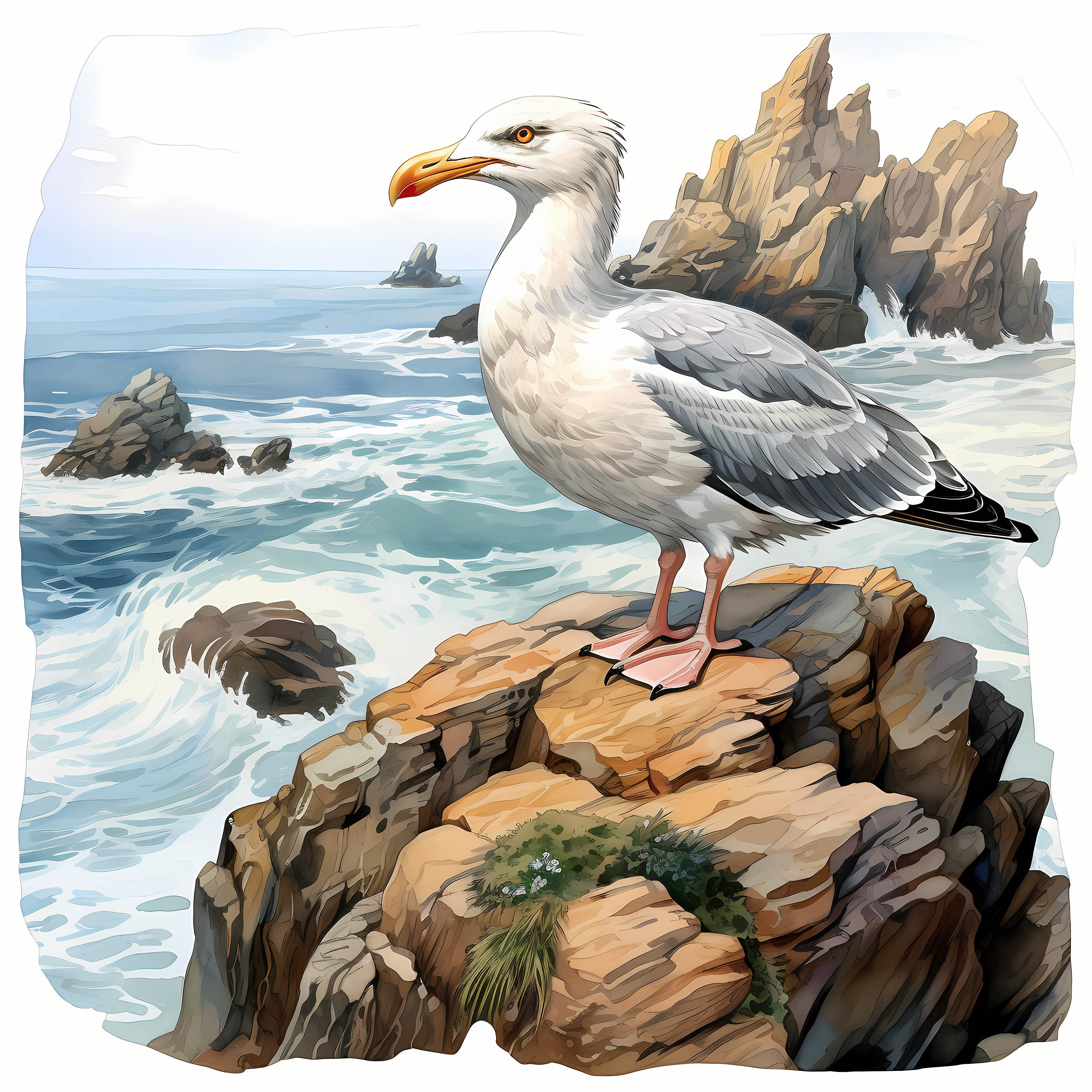 Seagull Watercolor Clipart Bundle, Cute Colorful Seagull Set, Nursery ...