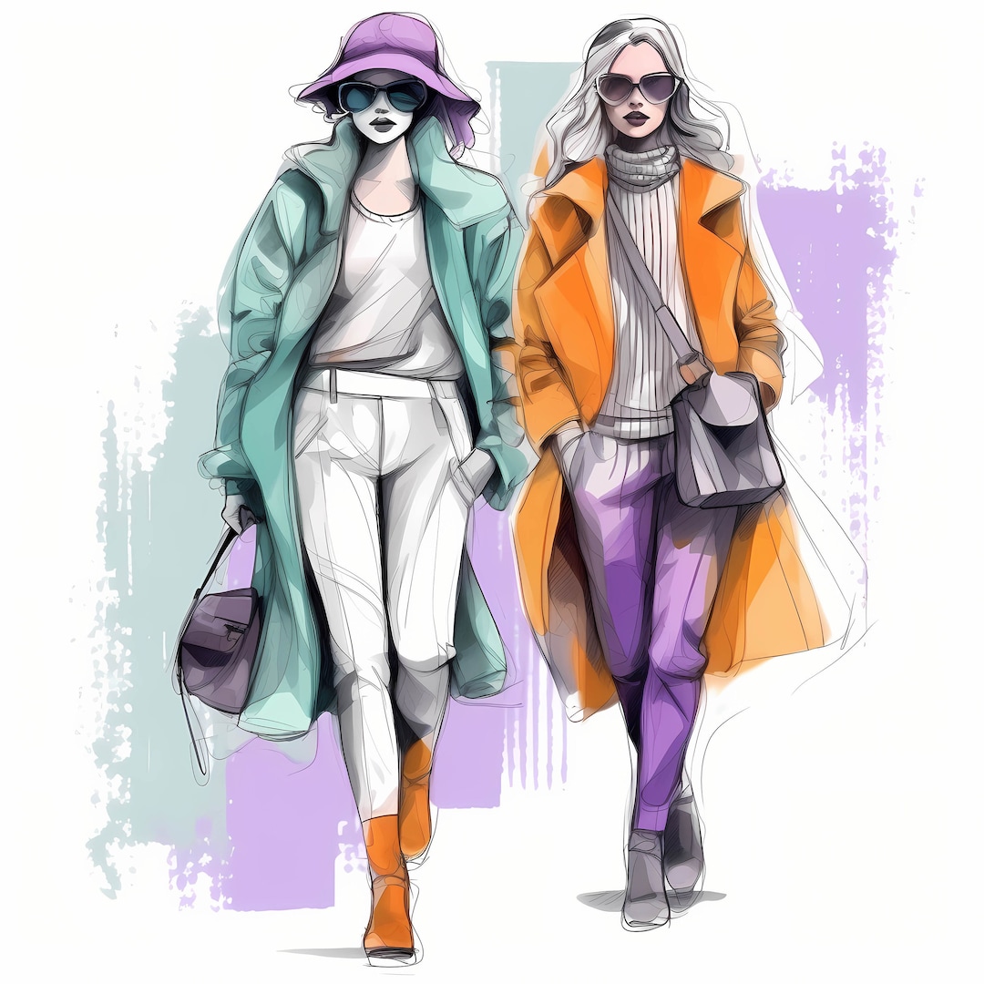 Watercolor Vibrant Fashion Girl Clipart, Modern Street Fashion Girl ...