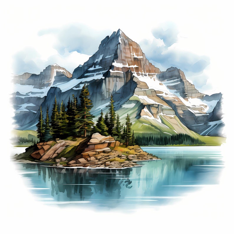 Glacier National Park Watercolor Sketch Art Bundle, Glacier National ...
