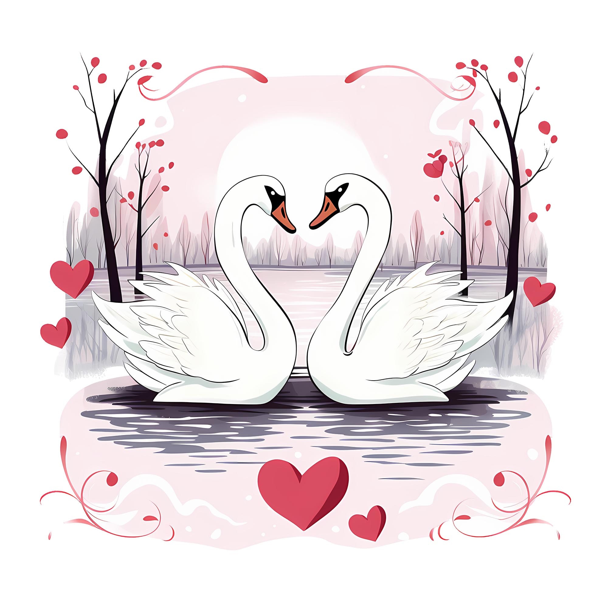 Happy Swans Watercolor PNG Clipart, Romantic Cards Swans Set, Love ...