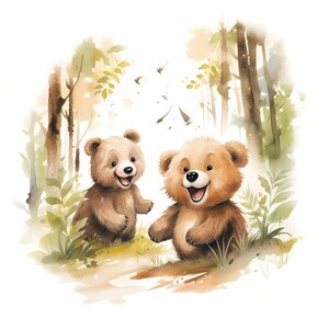 Adorable Teddy Bear Watercolor Clipart Bundle, Cute Kawaii Teddy Bears ...
