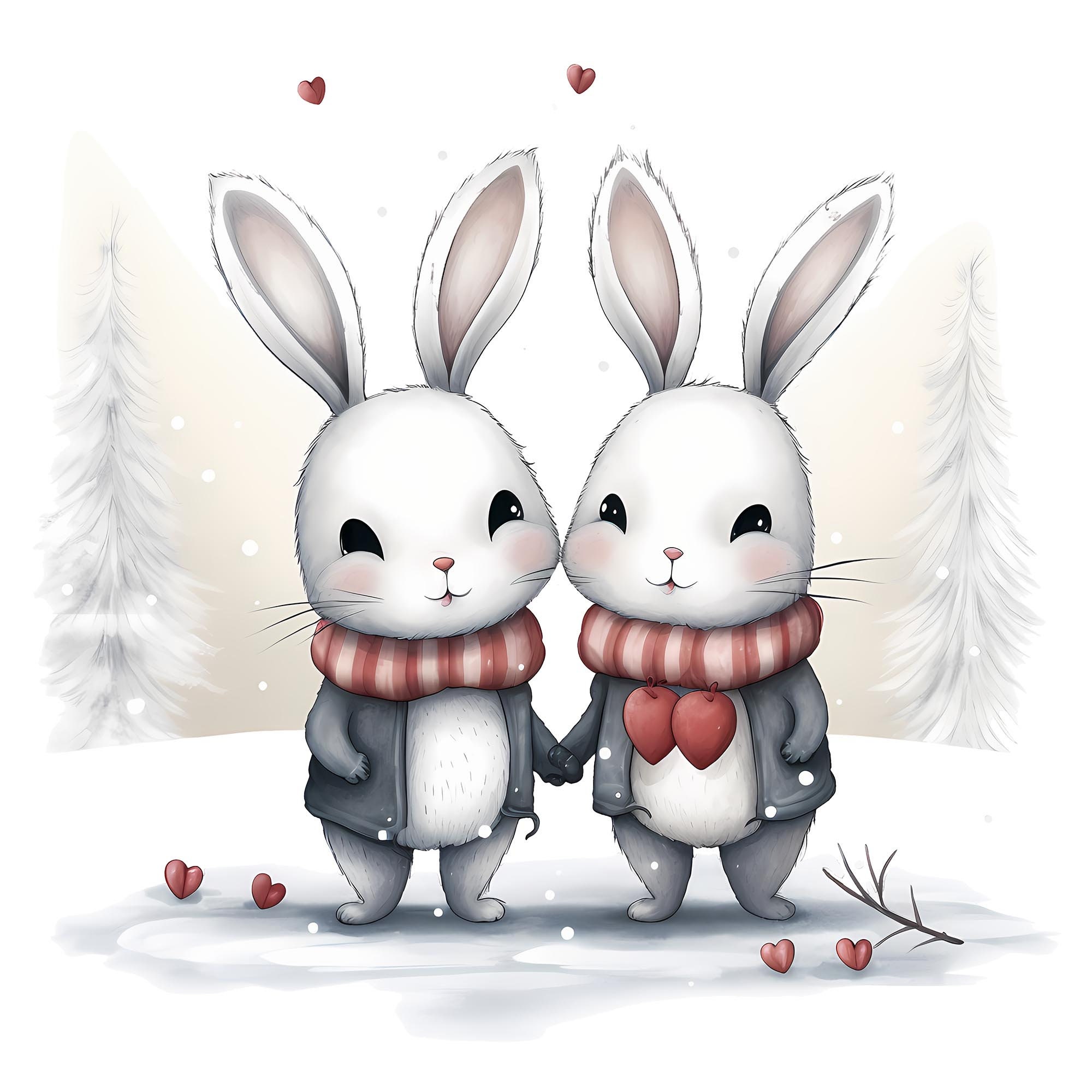 Cute Bunny Watercolor PNG Clipart, Couple Bunny Birthday Invitation Set ...