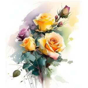 Yellow Rose Watercolor Clipart, Watercolor Floral Clipart, Yellow Rose ...