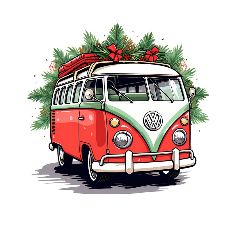 Christmas Volkswagen Watercolor PNG Clipart, Retro Volkswagen Printable ...