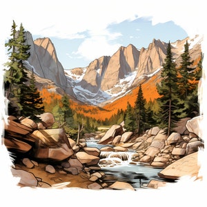 Rocky Mountain National Park Watercolor Sketch Art Bundle, Rocky ...
