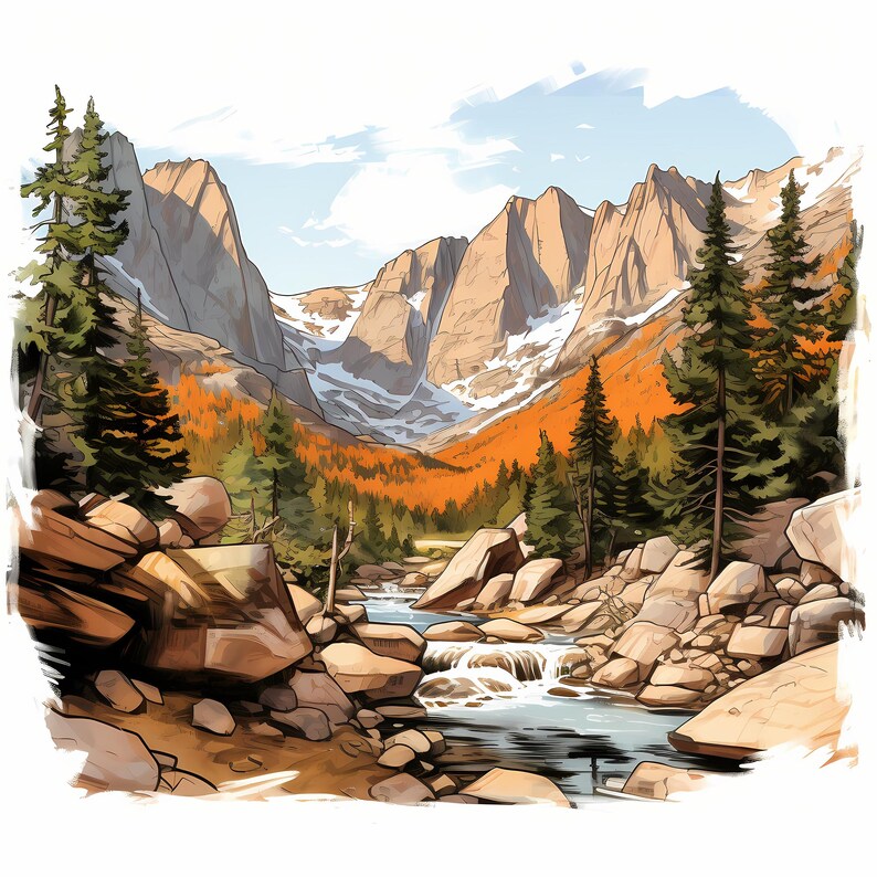 Rocky Mountain National Park Watercolor Sketch Art Bundle - Etsy