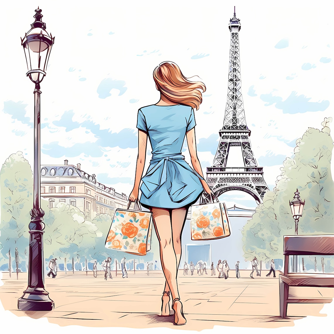 Watercolor Illustration Paris Fashion Girl Clipart Modern - Etsy