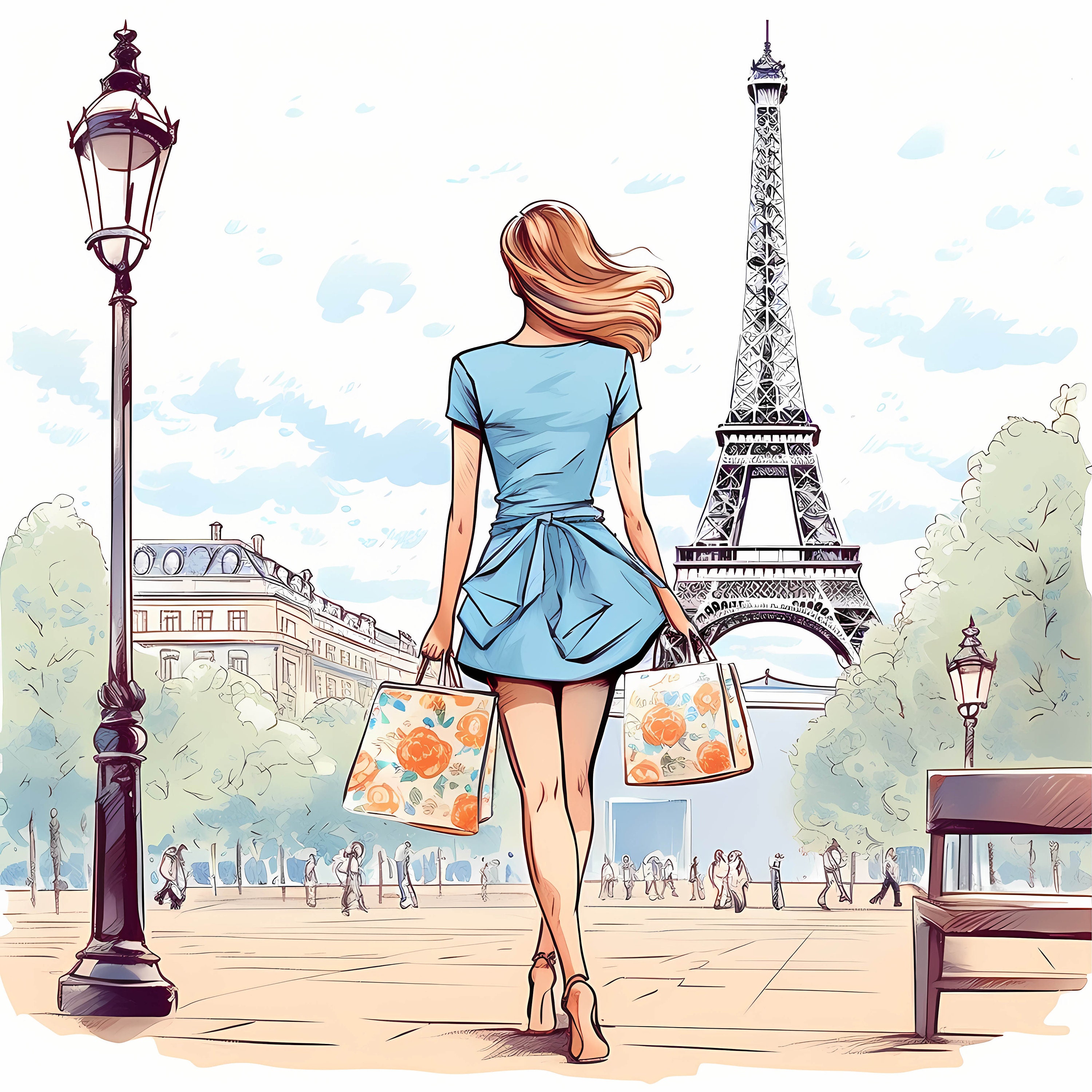 Watercolor Illustration Paris Fashion Girl Clipart, Modern Street ...