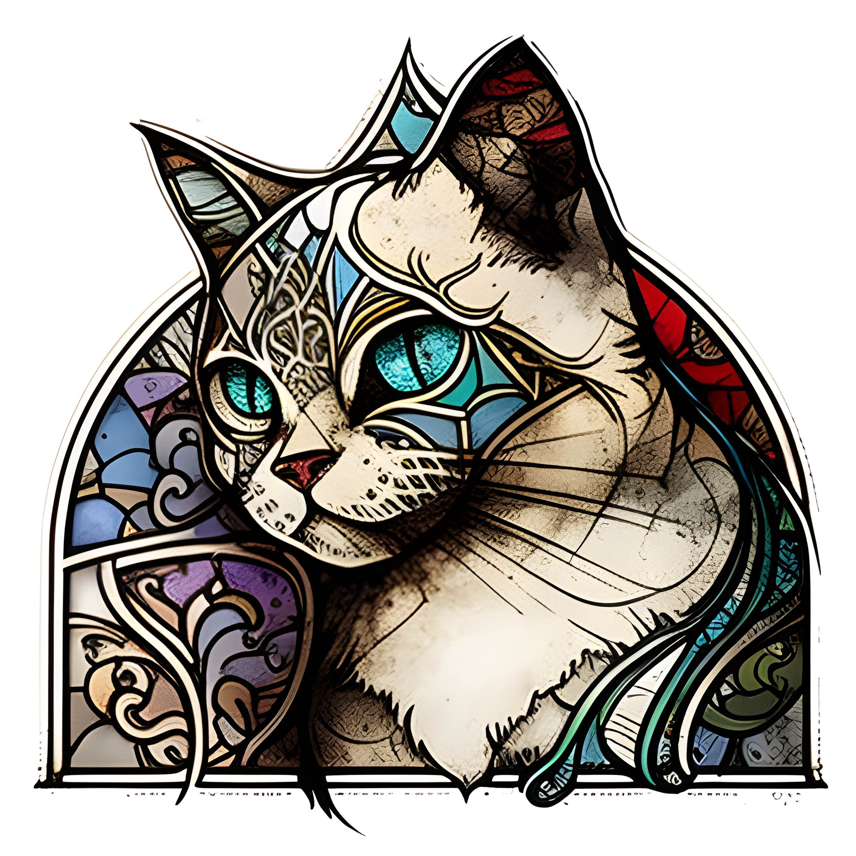 Stained Glass Cat Digital Art, Stained Glass Cat Graphics, Cat Digital ...