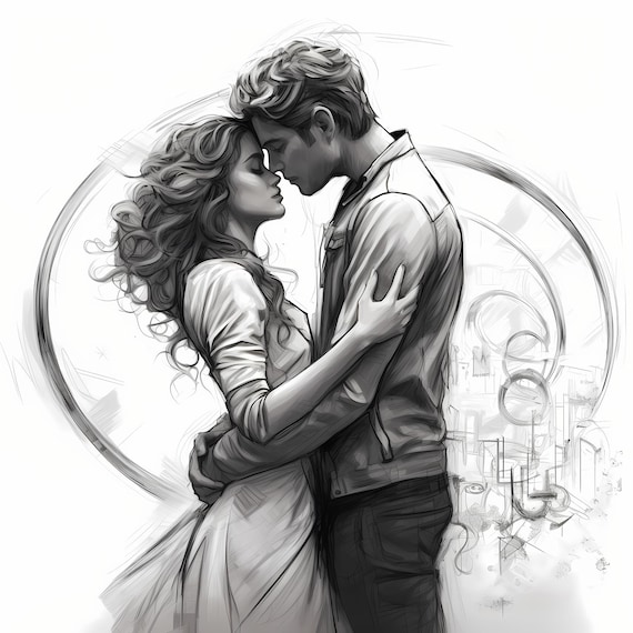Minimalist Romantic Couple Valentine s Day Set Black and White Romantic Illustration Couple Sketch Clipart Couple Kissing Commercial Use Etsy Canada