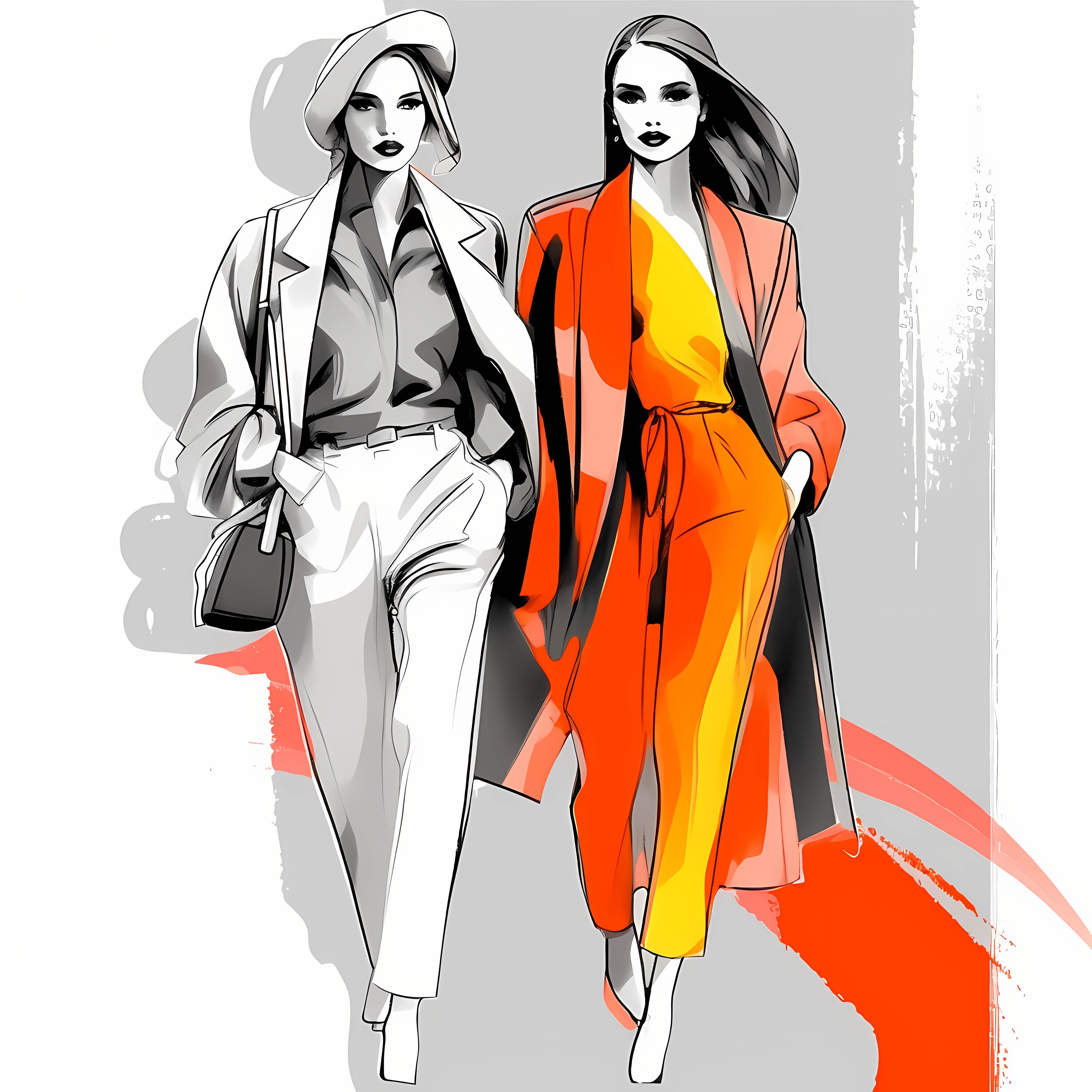 Watercolor Vibrant Fashion Girl Clipart Modern Street Fashion - Etsy