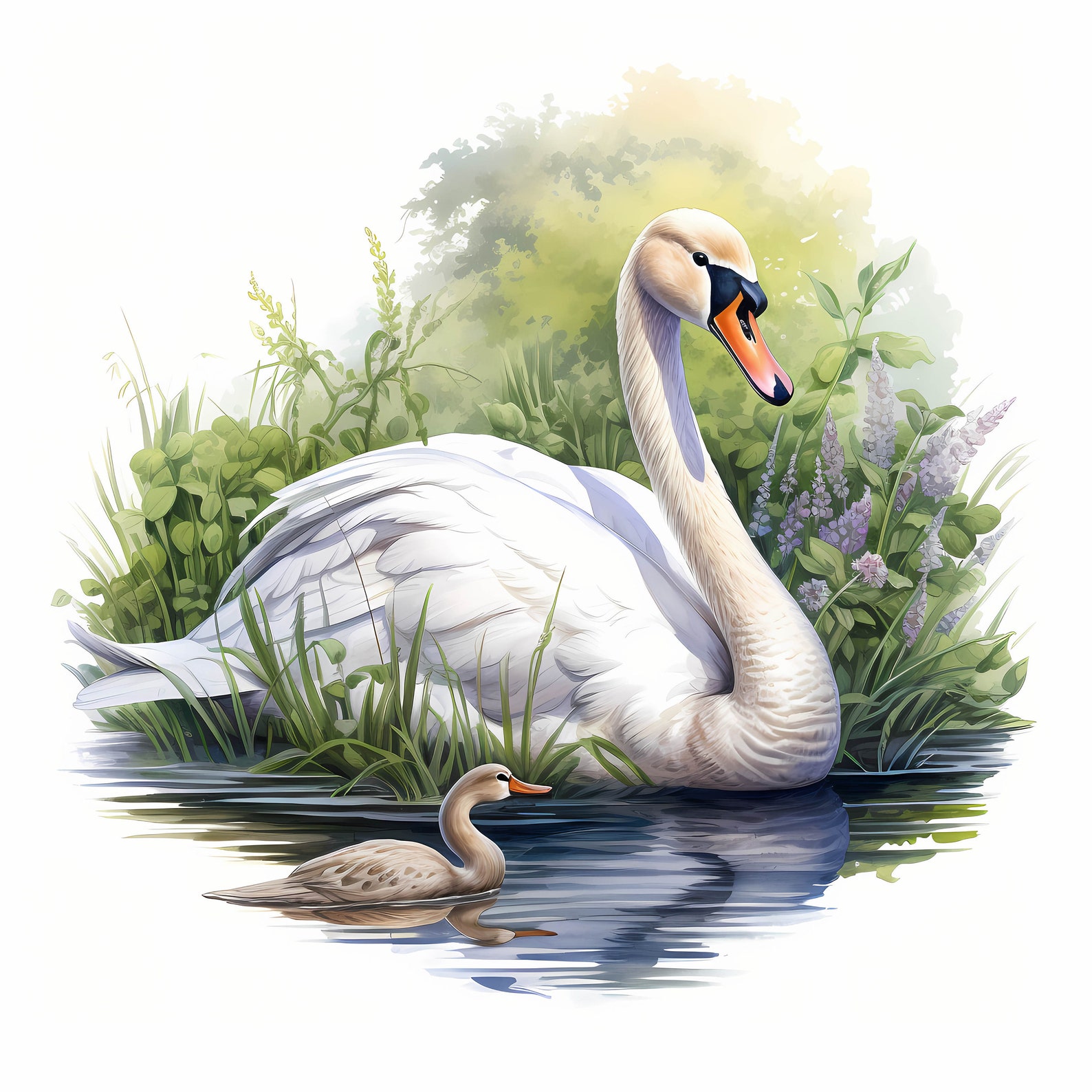 Swan Watercolor Clipart Bundle, Cute Colorful Swan Set, Nursery Decor ...