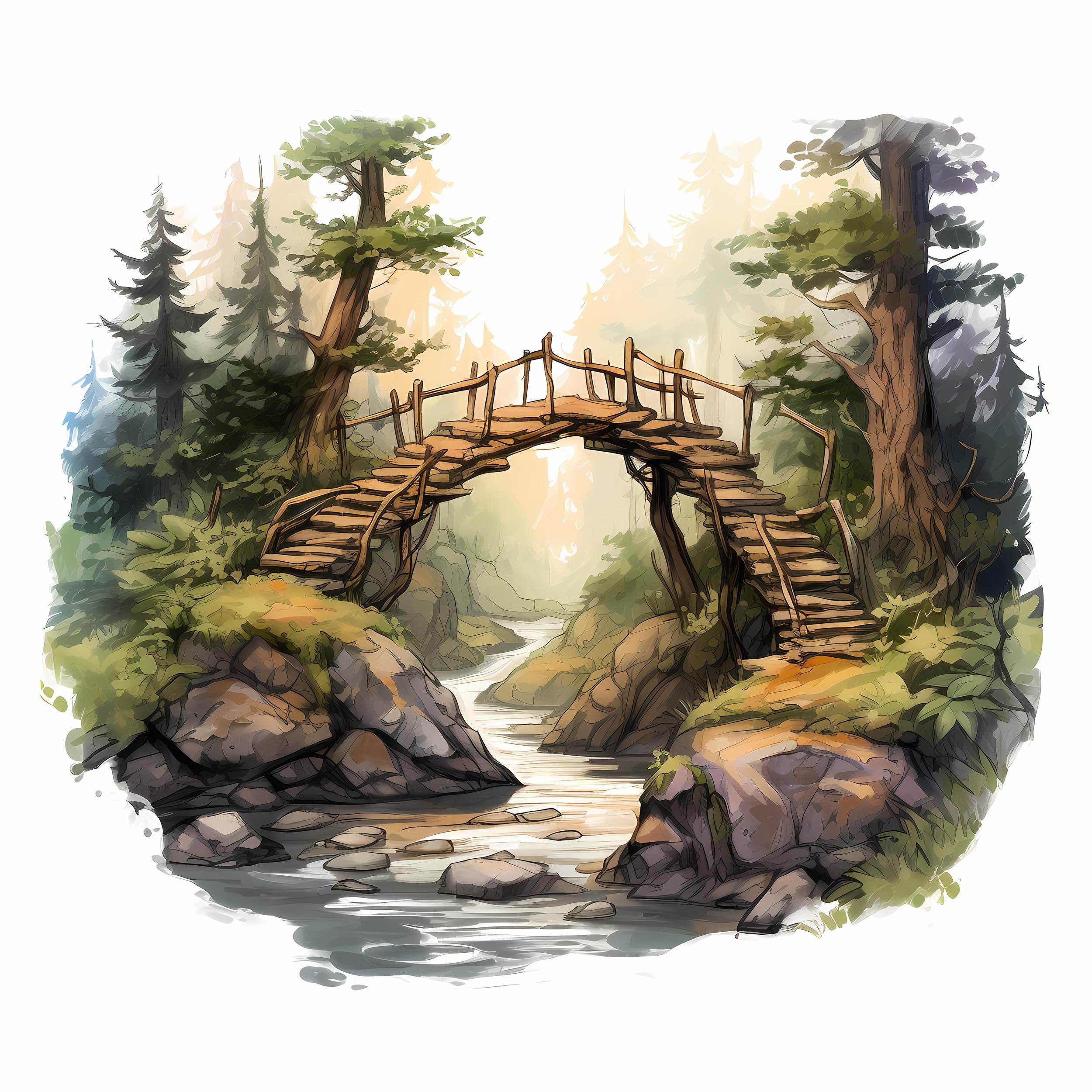 Magic Fairy Forest Bridge Watercolor Clipart, Watercolor Magic Forest ...