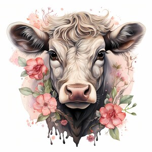 Floral Cow Clipart, Cute Cow Flower Printable, Boho Floral Western Cow ...