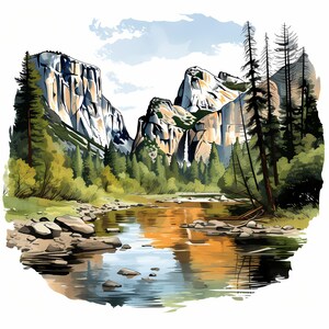 Yosemite National Park Watercolor Sketch Art Bundle, National Park ...