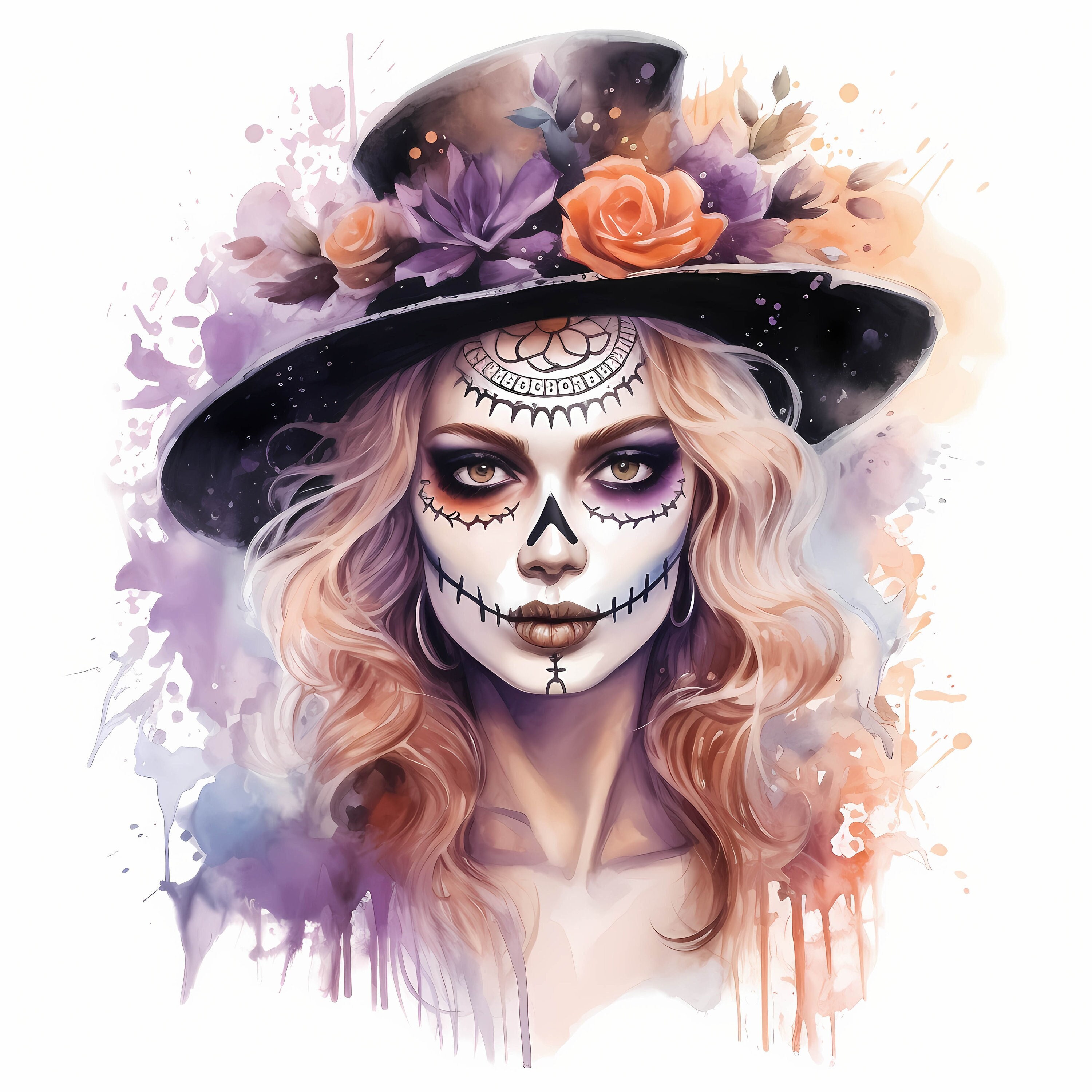 Halloween Witch Makeup Portrait Watercolor Clipart Bundle Halloween Witch Makeup Sublimation