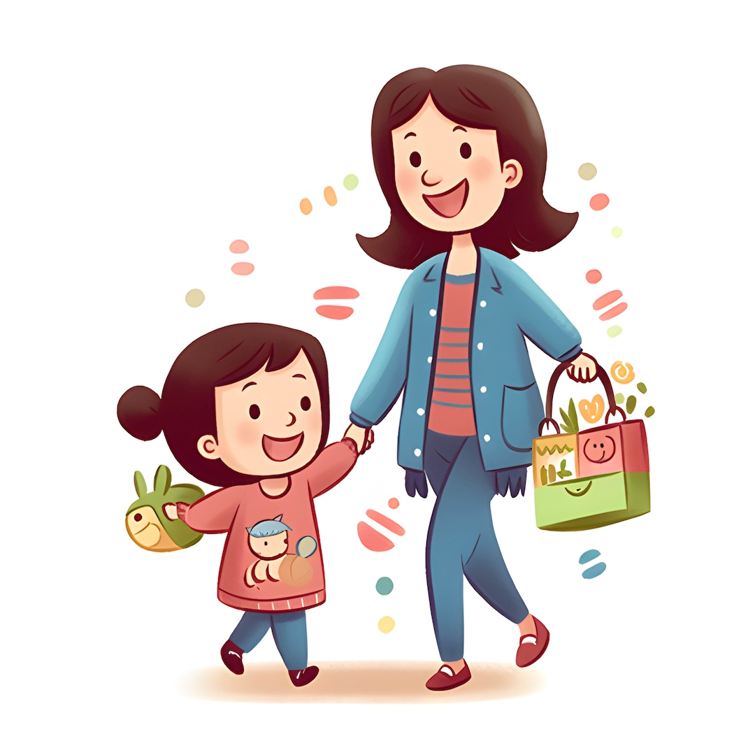 Mom and Kids Illustration Clipart Bundle Cute Mother and - Etsy