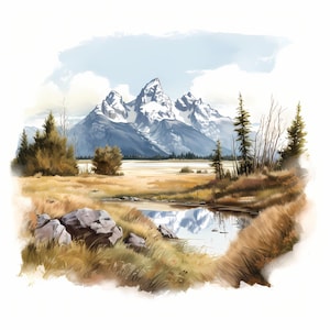 Grand Teton National Park Watercolor Sketch Art Set, Grand Teton ...