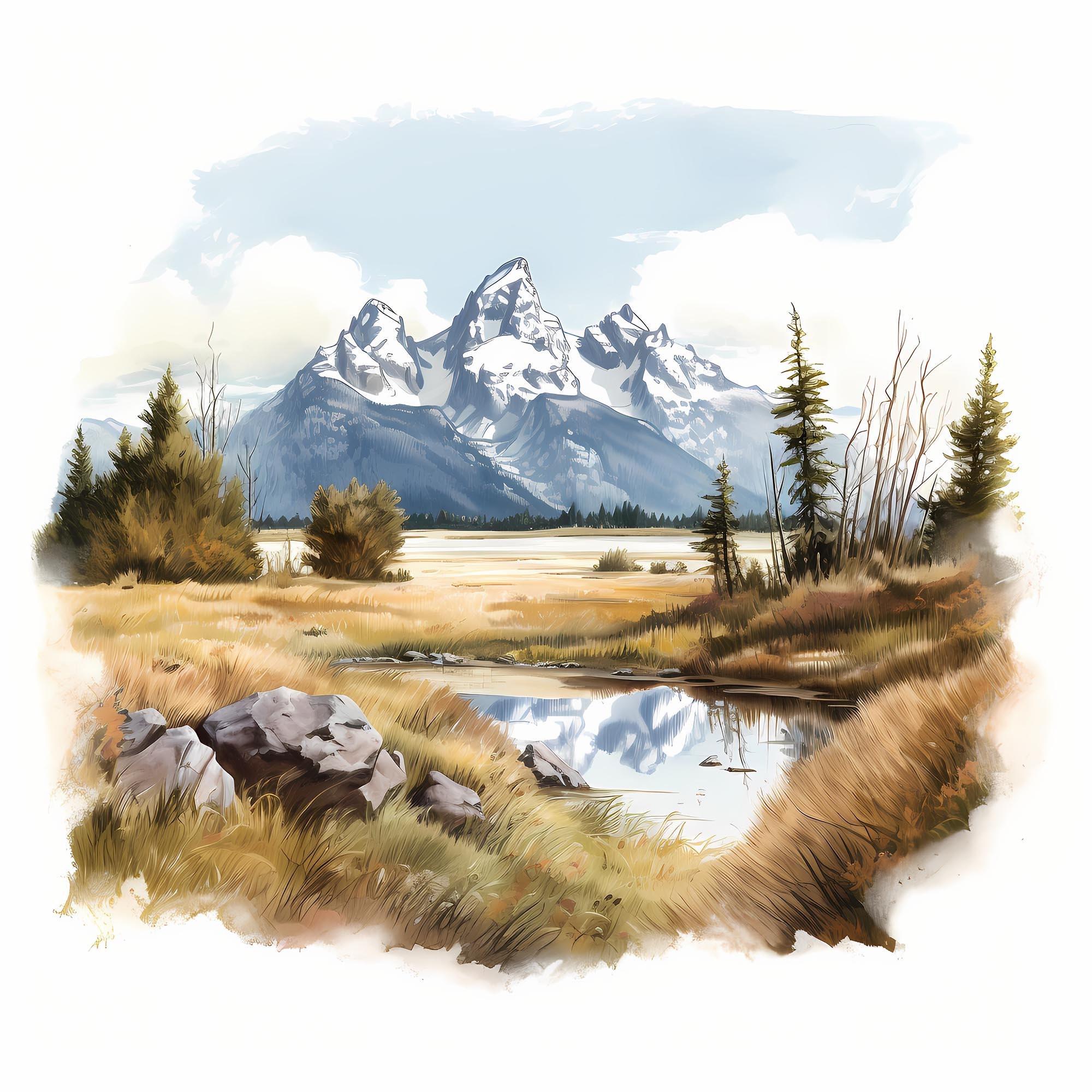 Grand Teton National Park Watercolor Sketch Art Set, Grand Teton ...