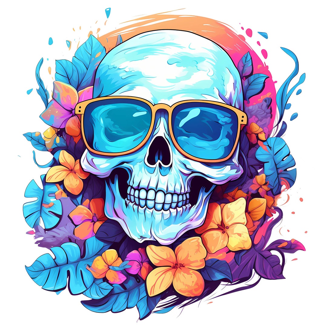 Halloween Skeleton Floral Skull Watercolor Clipart, Halloween PNG Skull ...