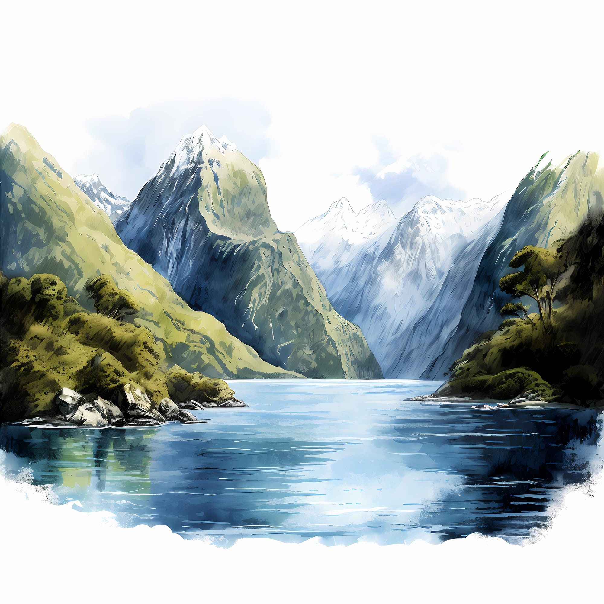 Fiordland National Park Watercolor Sketch Art Bundle, Fiordland ...