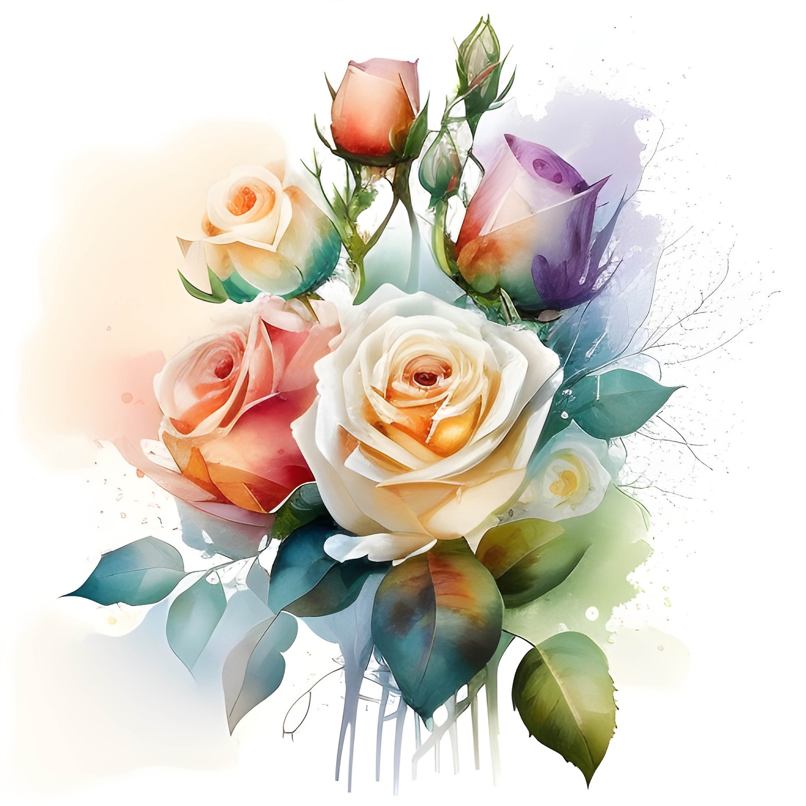 White Rose Watercolor Clipart Watercolor Floral Clipart - Etsy