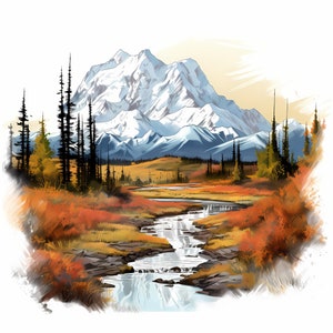 Denali National Park Watercolor Sketch Art Bundle, Denali National Park ...