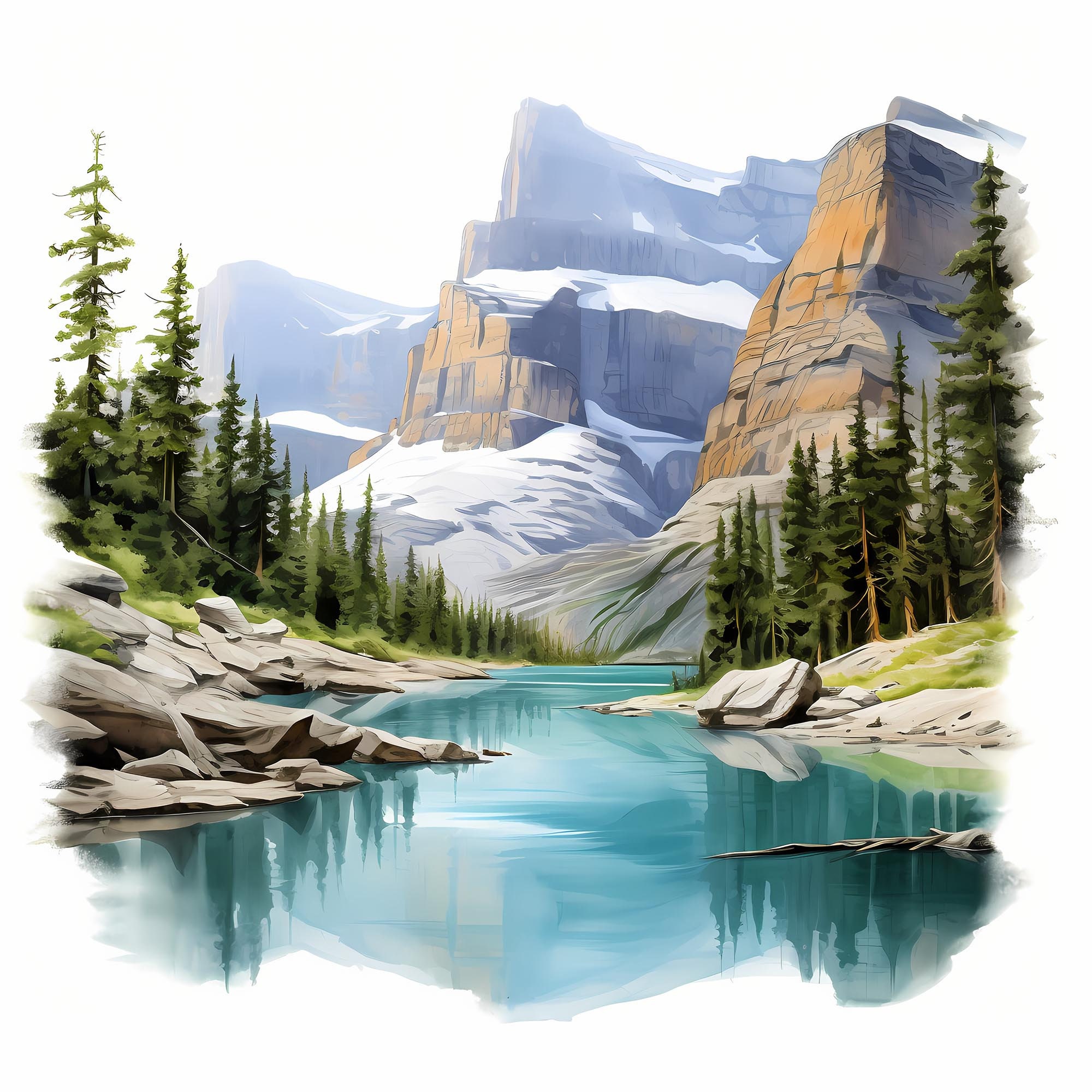 Glacier National Park Watercolor Sketch Art Bundle, Glacier National ...