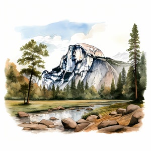 Yosemite National Park Watercolor Sketch Art Bundle, National Park ...