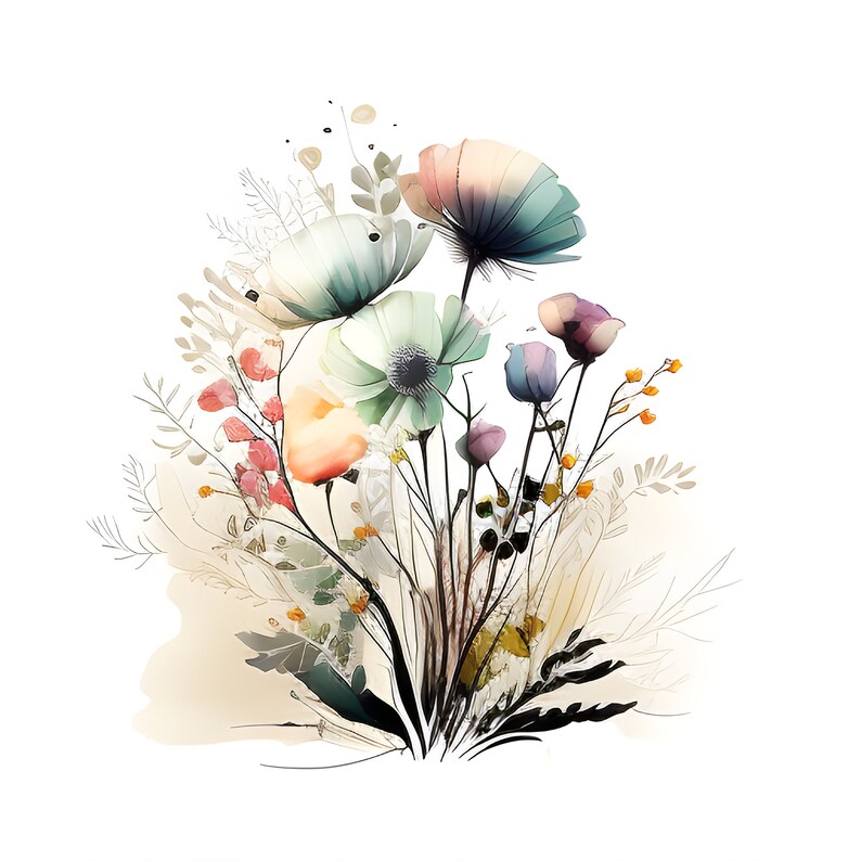 Watercolor Meadow Flowers Clipart, Spring Wildflowers Bundle, Instant ...