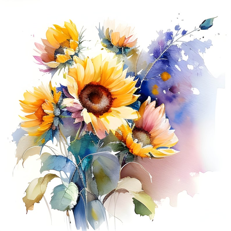 Sunflower Bouquet Watercolor Clipart Watercolor Floral - Etsy