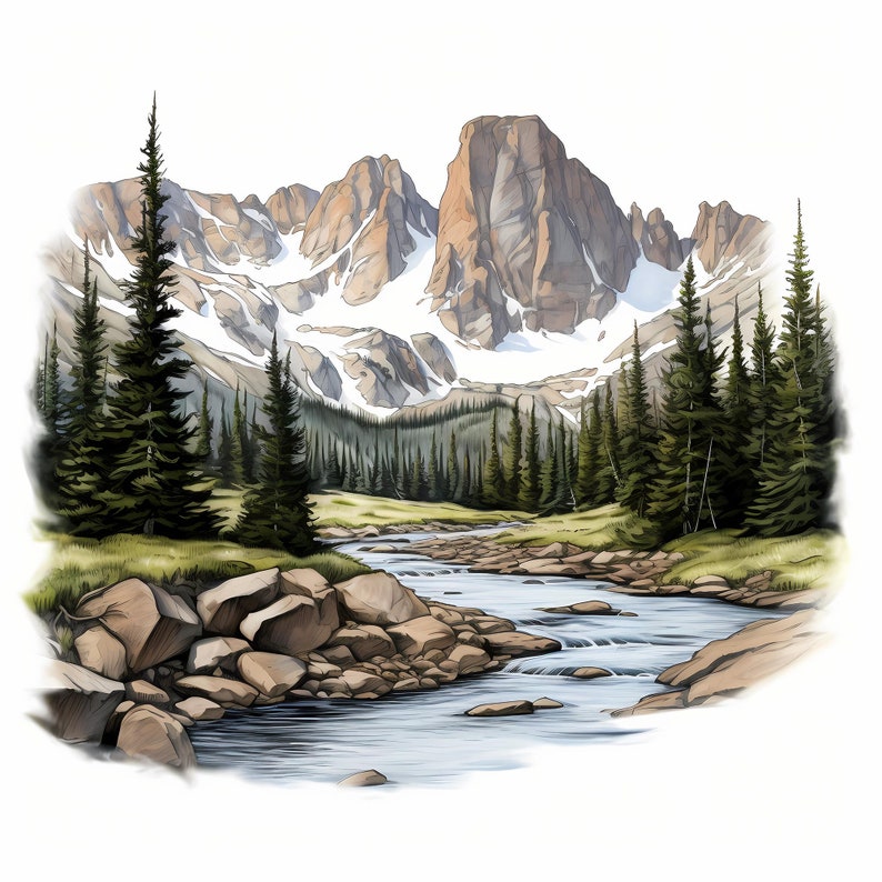 Rocky Mountain National Park Watercolor Sketch Art Bundle - Etsy